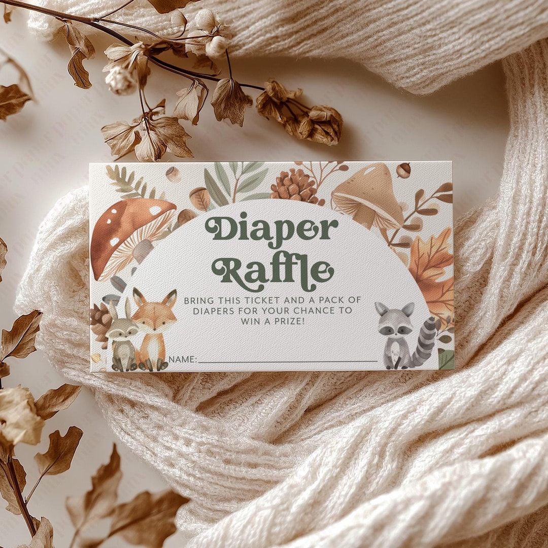 Woodland Diaper Raffle Card, Woodland Baby Shower Diaper Raffle Card ...