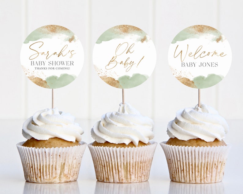 Cupcake Toppers Baby Shower Cupcake Toppers Printable Green - Etsy
