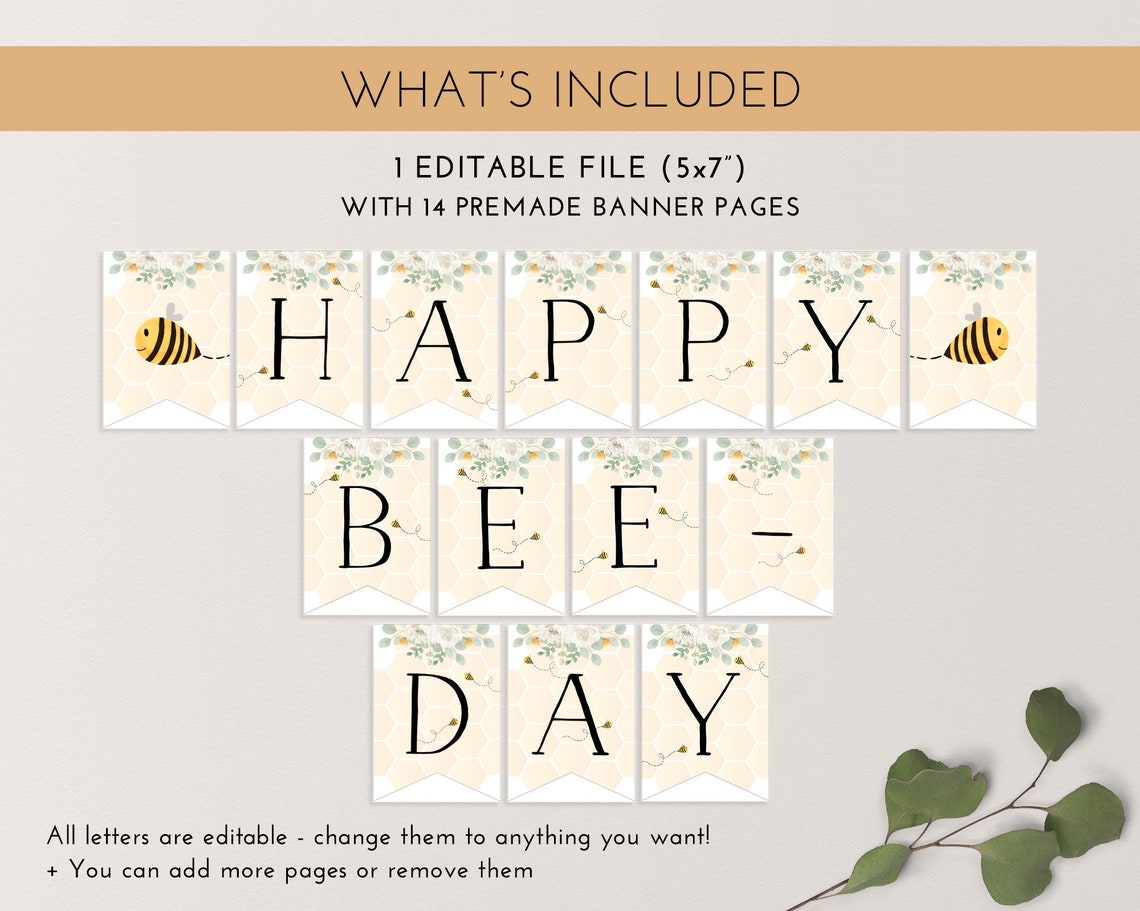 Happy Bee Day Banner Printable Happy 1st Birthday Banner Bee - Etsy ...