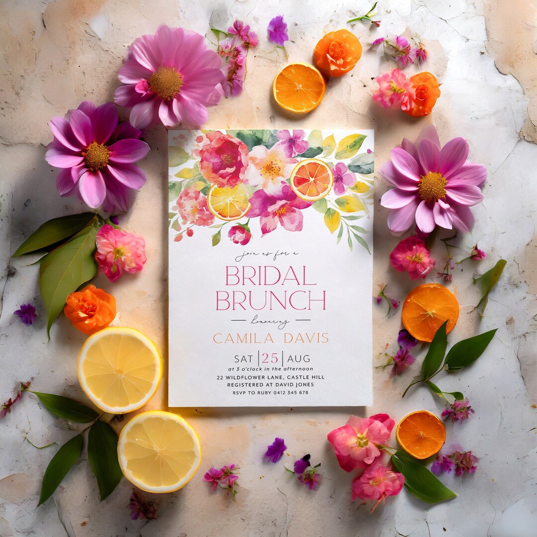 Citrus Bridal Brunch Invitation, Lemon Bridal Shower, Bright Floral ...