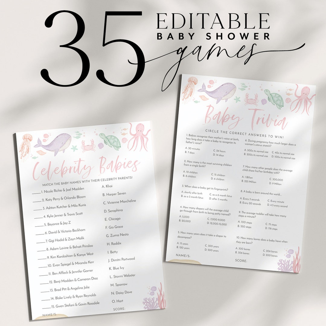 Under the Sea Baby Shower Games Girl, Ocean Animals Baby Games, Baby ...