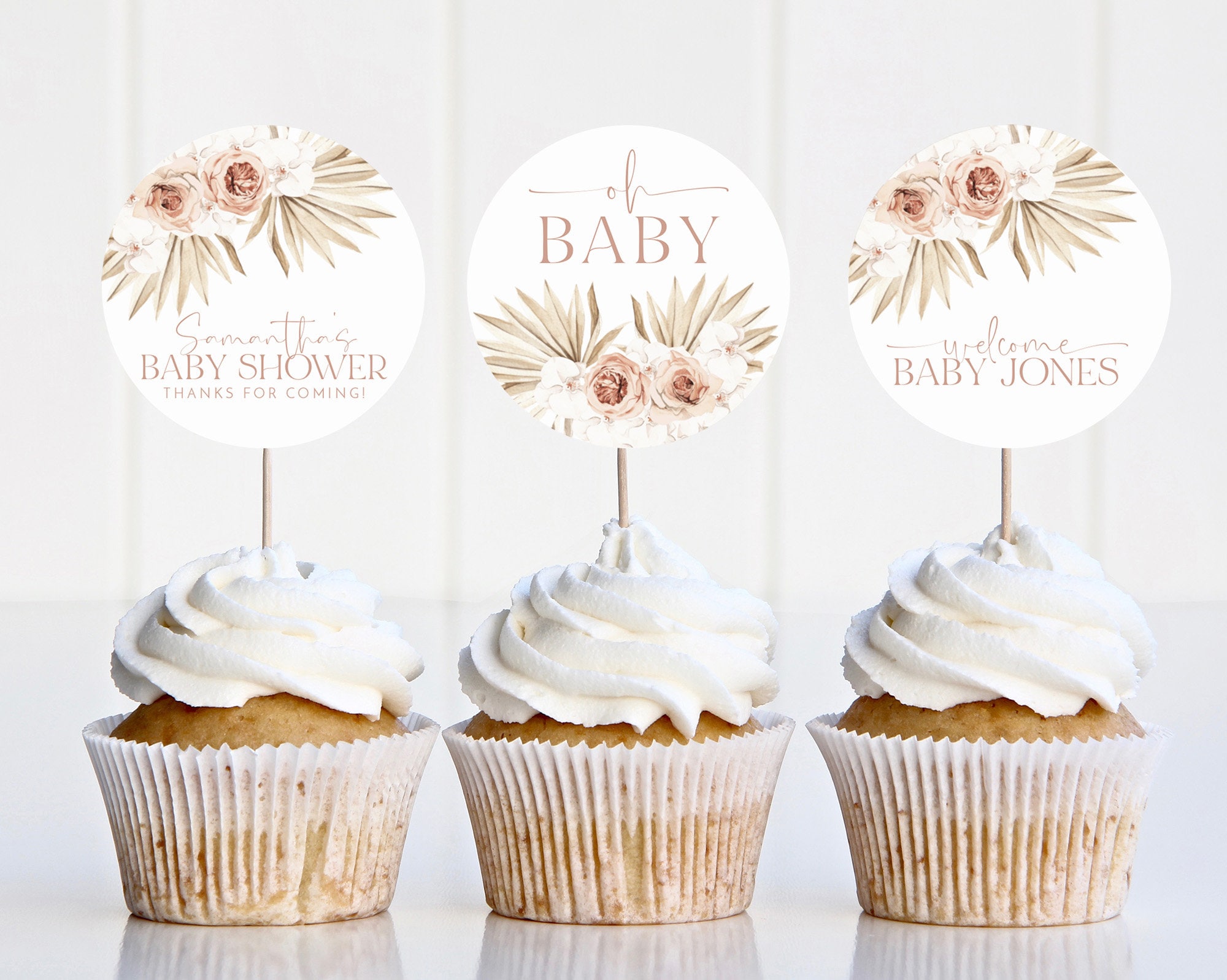 Boho Cupcake Toppers Baby Shower Cupcake Toppers Printable - Etsy