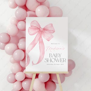 Pink Bow Welcome Sign, Pink Bow Baby Shower Welcome Sign Printable ...