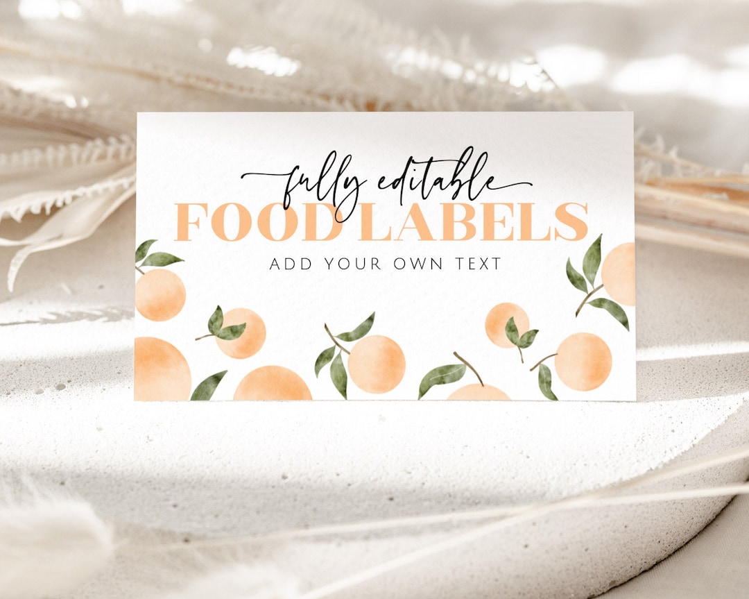 Orange Food Labels, Oranges Food Label Card, Food Tent Card, Birthday ...