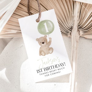 Bear Favour Tags, Birthday Thank You Tags, Beary 1st Birthday Favor Tag ...