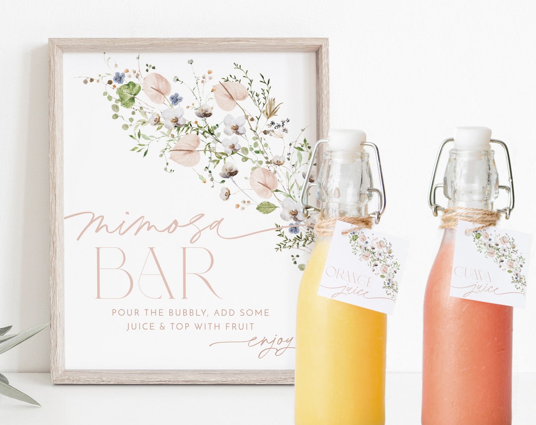 Mimosa Bar Sign, Floral Mimosa Sign, Bridal Shower Mimosa Bar Sign ...