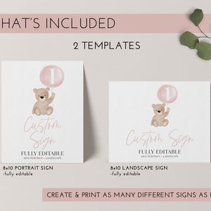 Bear Editable Signs, Custom 8x10 Sign, Bear Birthday Signs 8x10, Custom ...
