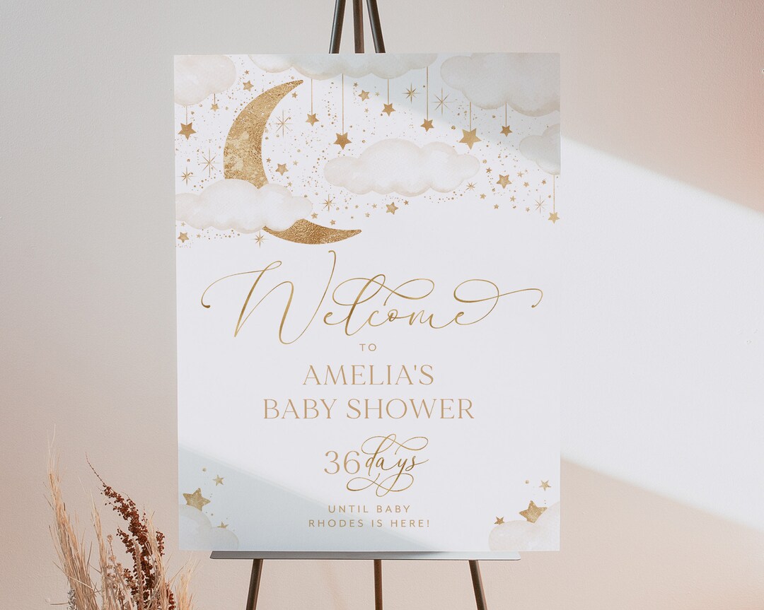 Moon Stars Welcome Sign Printable, Over the Moon Baby Shower Welcome ...
