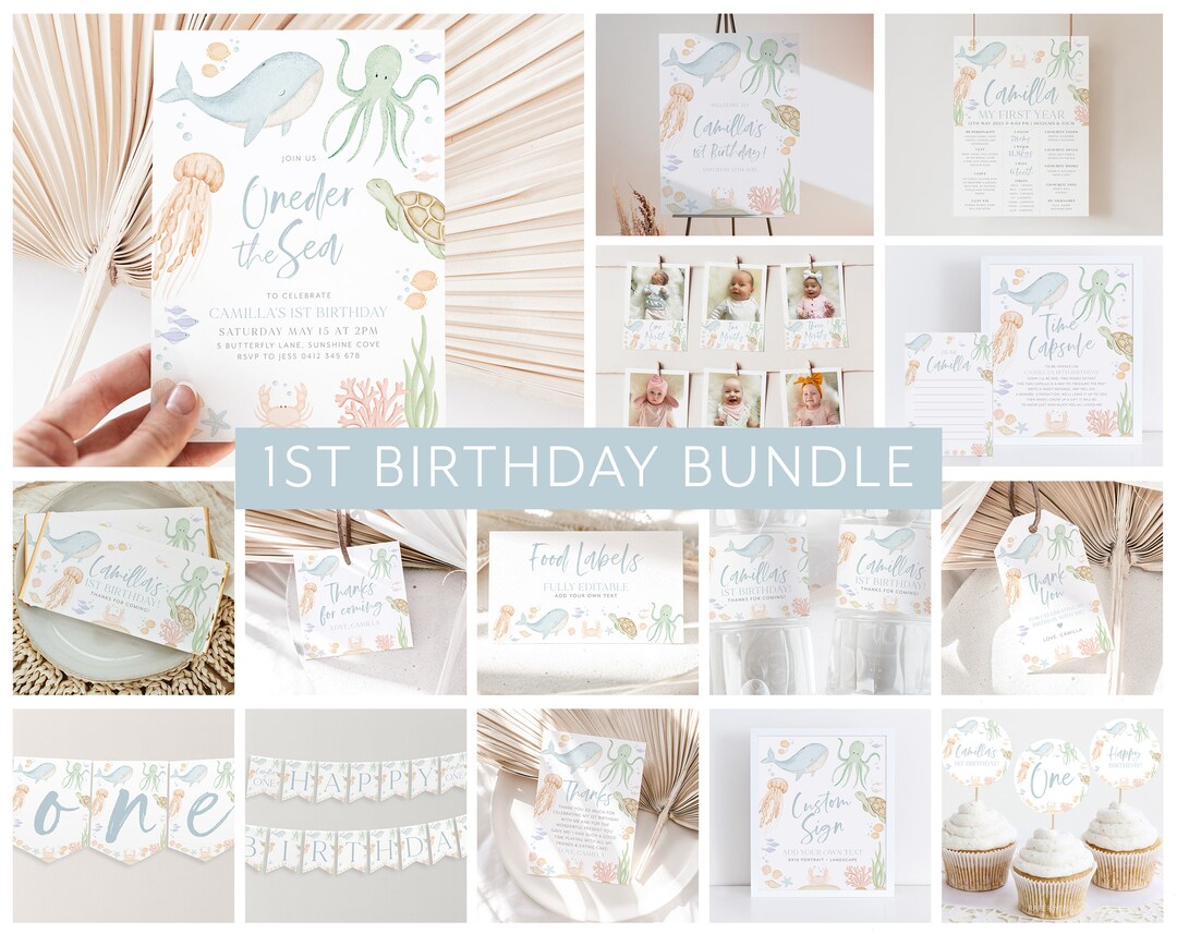 Oneder the Sea Birthday Invitation Bundle, Under the Sea 1st Birthday ...