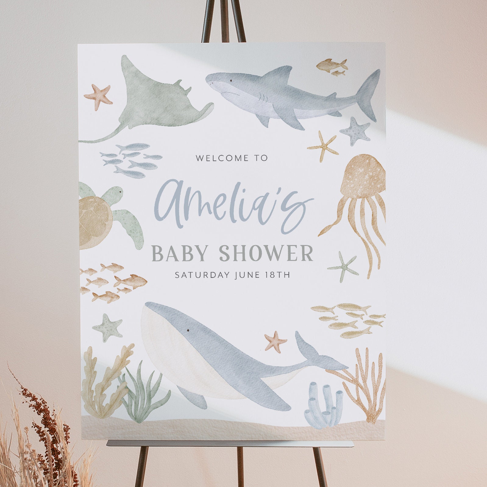 Under the Sea Welcome Sign Printable, Ocean Animals Baby Shower Welcome ...
