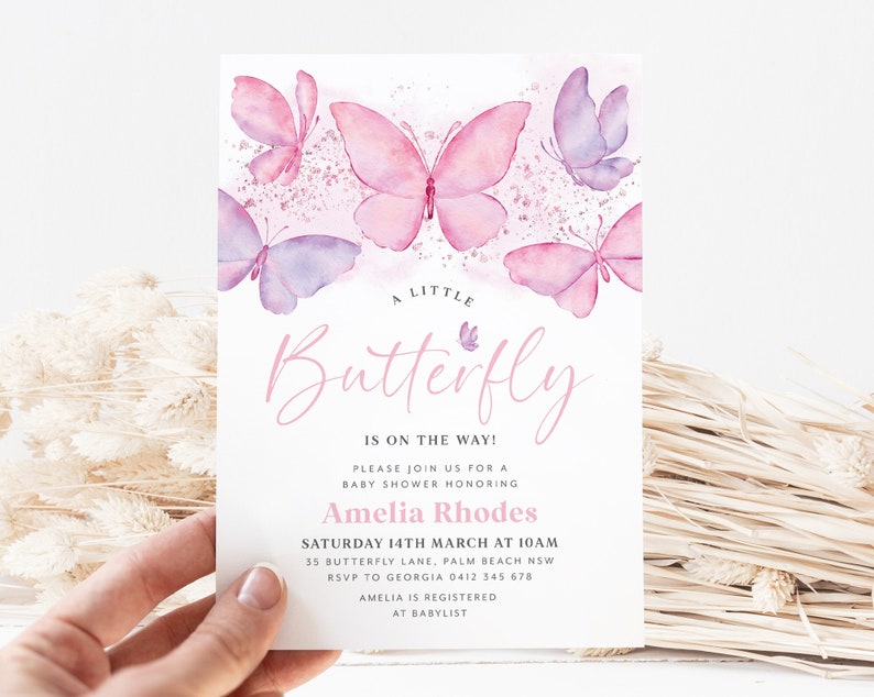 Butterfly Baby Shower Invitation Pink Butterfly Invitation - Etsy