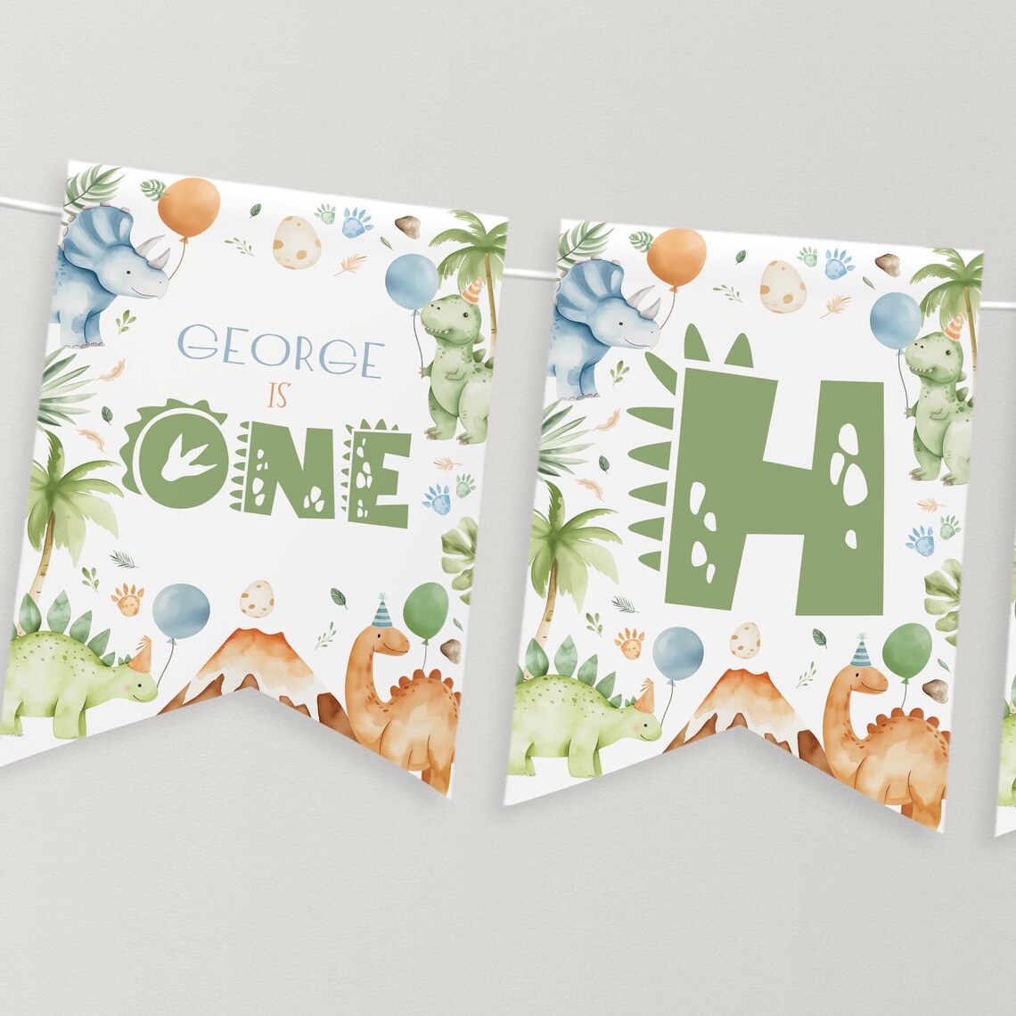 Dinosaur Birthday Banner Printable, Happy Birthday Banner, 1st Birthday ...