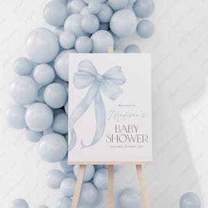 Blue Bow Welcome Sign, Blue Bow Baby Shower Welcome Sign Printable ...