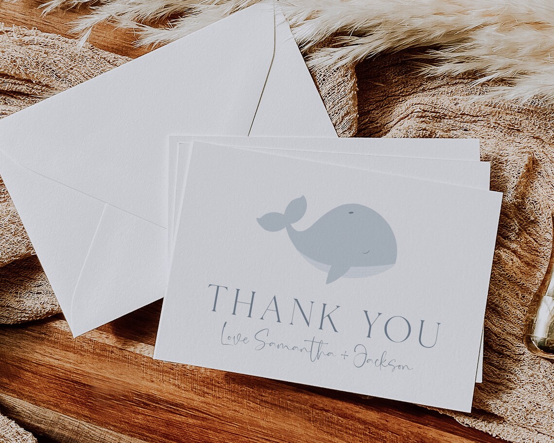 Whale Thank You Card Template, Printable Thank You Card, Whale Baby ...