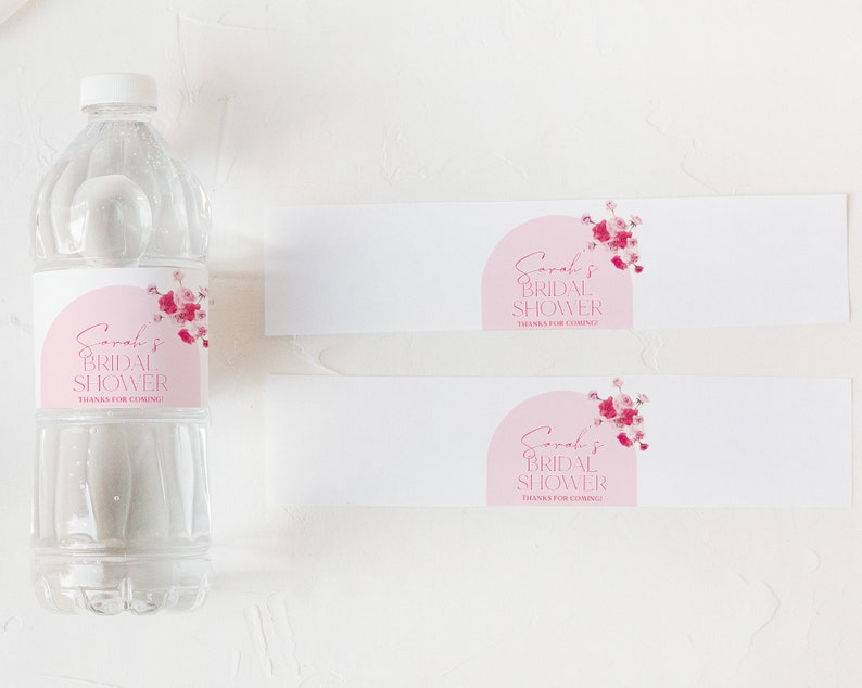 Pink Water Bottle Label, Bridal Shower Water Label, Printable Water ...