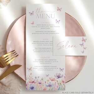 Butterfly Menu Template, Printable Baby Shower Menu, Wildflower and ...