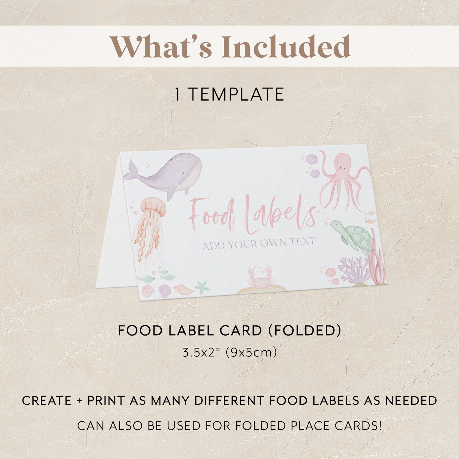 Under the Sea Food Labels, Oneder the Sea Food Tent Cards, Folded Food ...