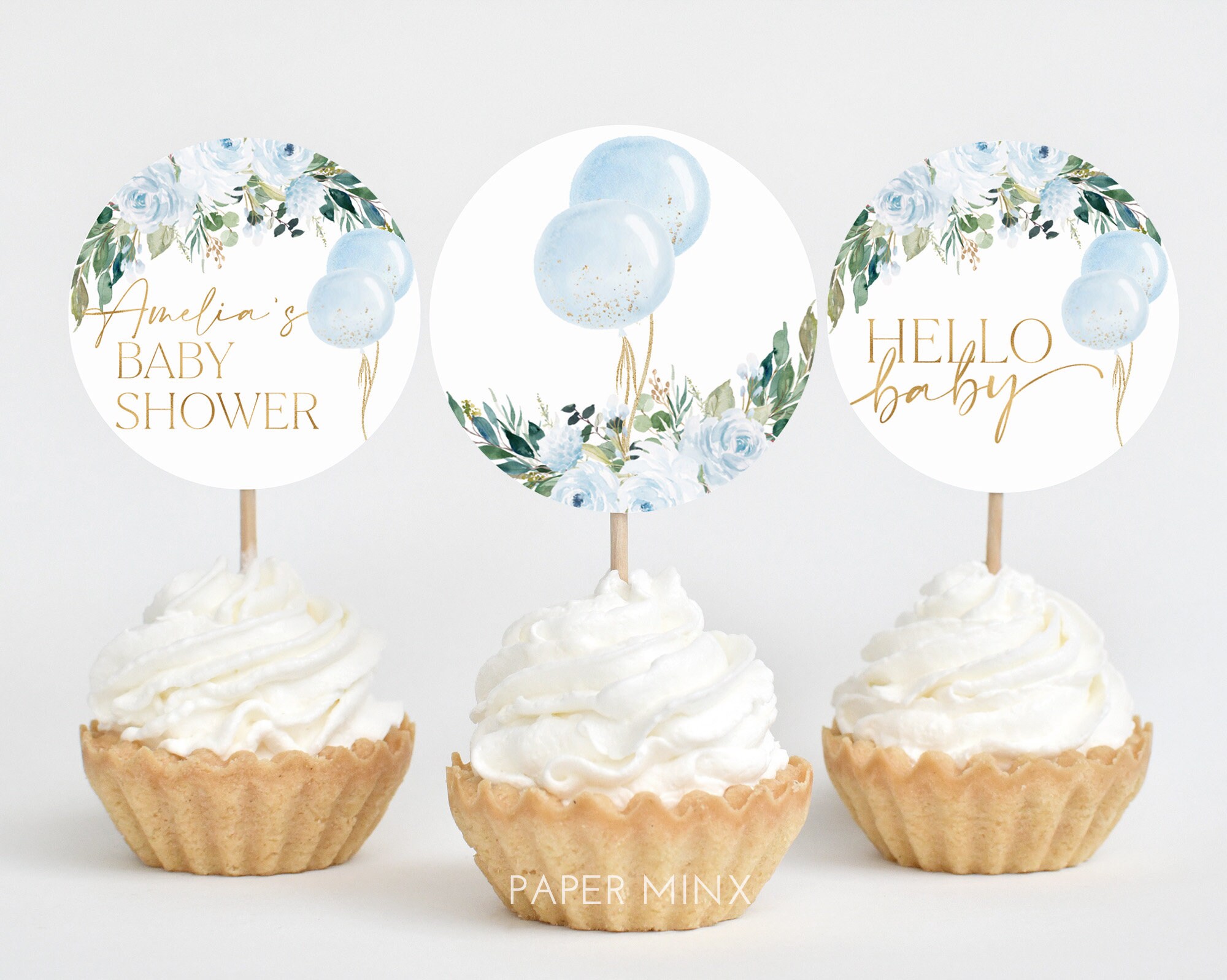 Cupcake Toppers Boy Blue Baby Shower Cupcake Toppers - Etsy