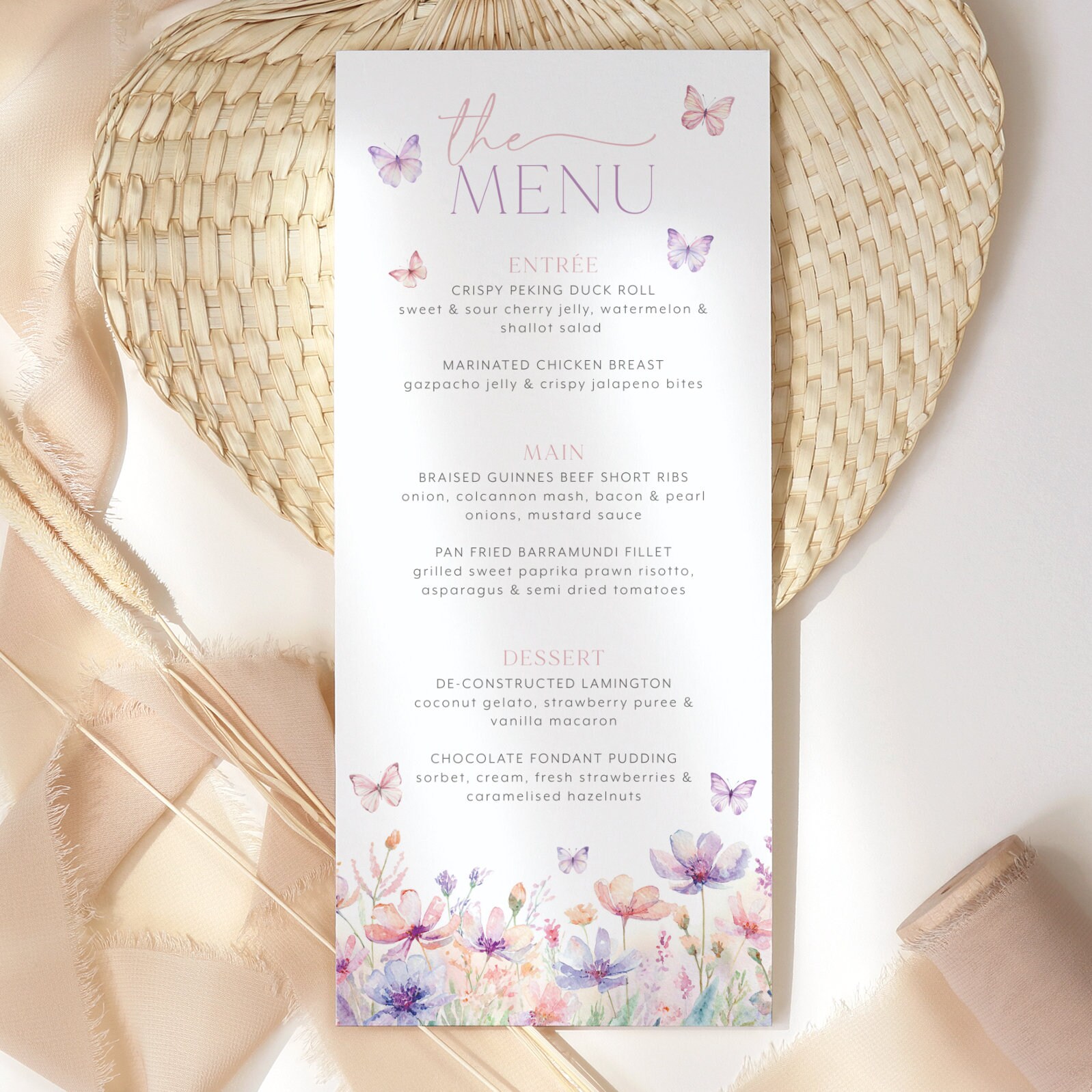 Butterfly Menu Template, Printable Baby Shower Menu, Wildflower and ...