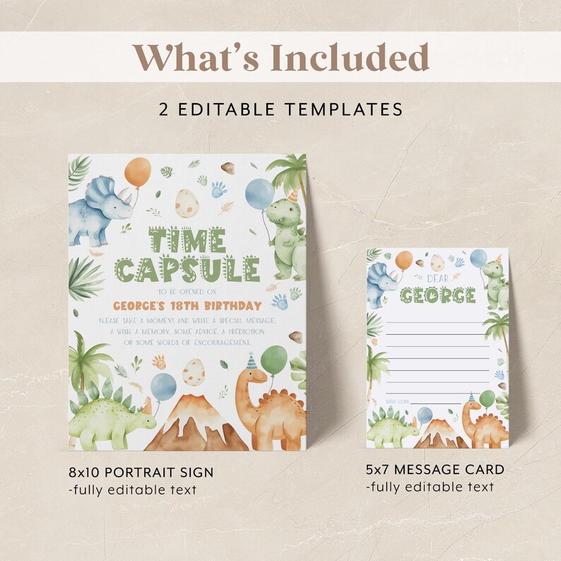 Dinosaur Time Capsule Sign Printable, Dino 1st Birthday Time Capsule ...