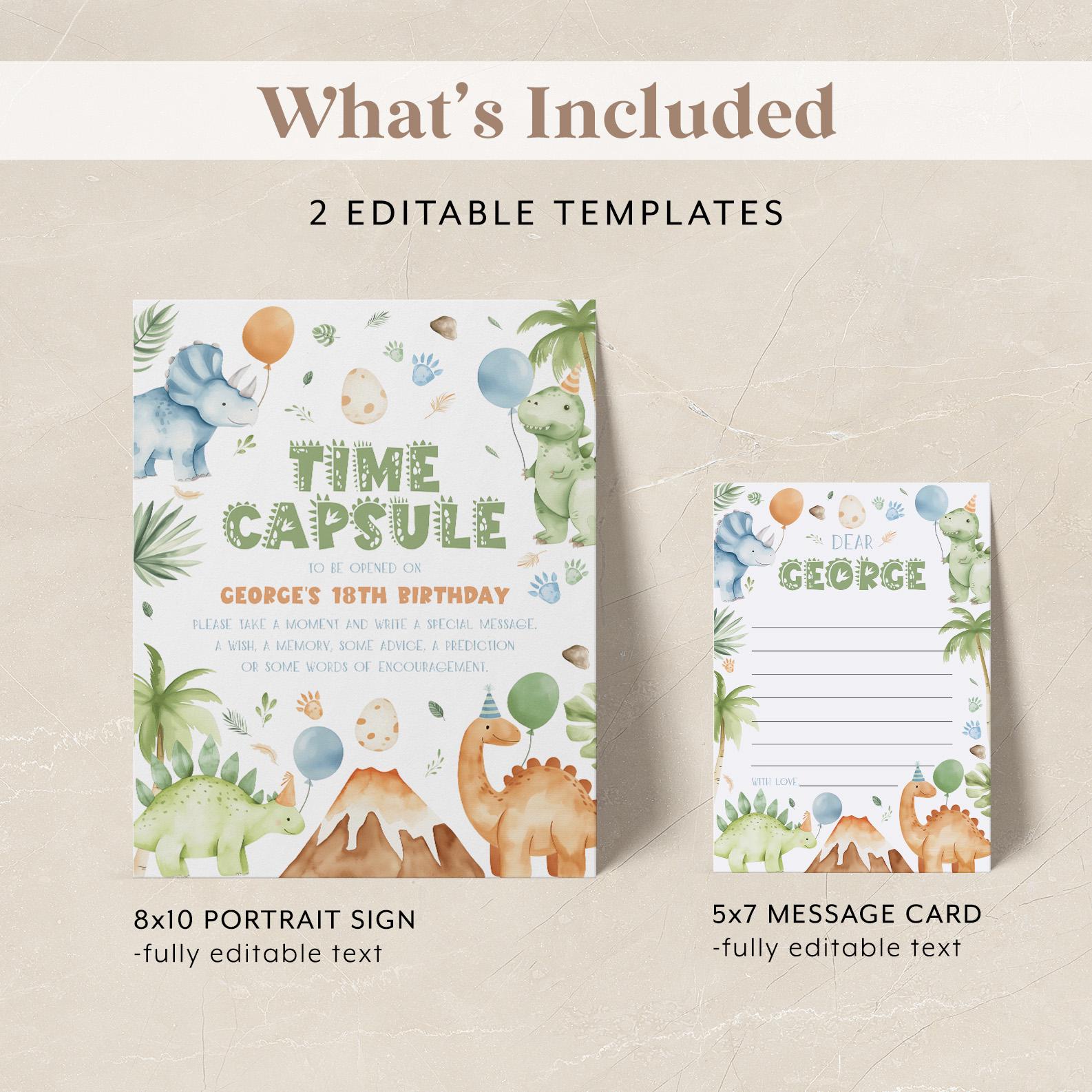 Dinosaur Time Capsule Sign Printable, Dino 1st Birthday Time Capsule ...