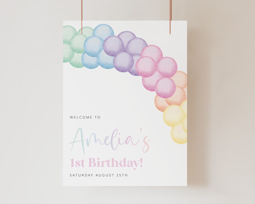 1st Birthday Welcome Sign, Pastel Rainbow Welcome Sign, Rainbow ...
