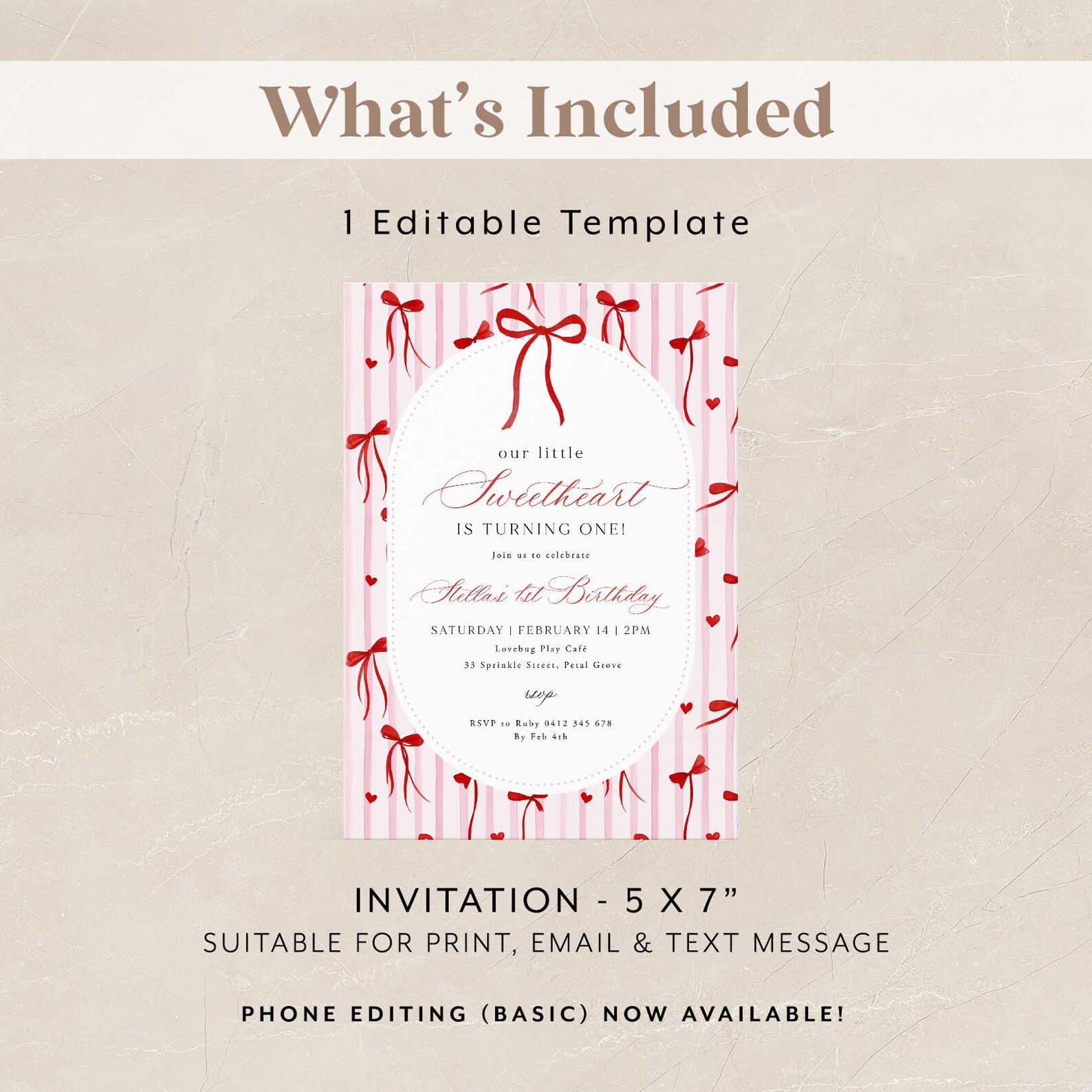 Little Sweetheart is Turning One Invite, Girls Valentine's Day 1st ...