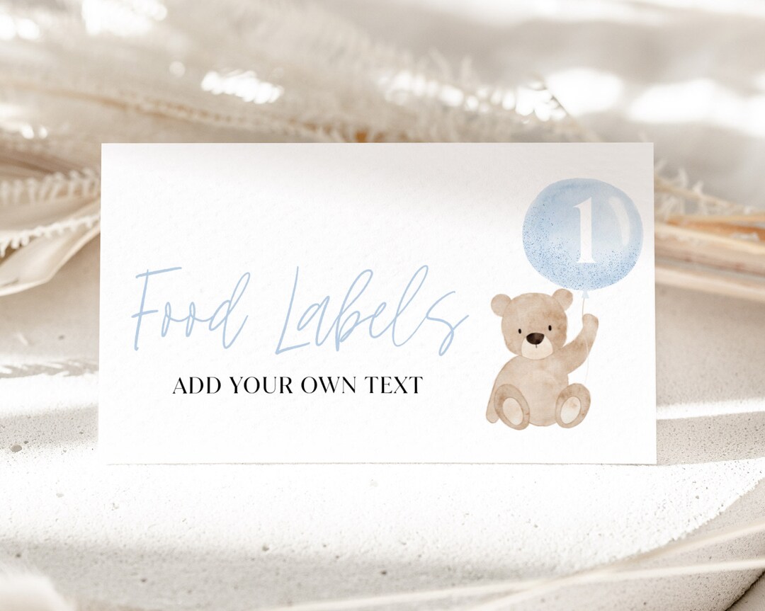 Bear Food Labels, Bear Birthday Food Label Card, Food Tent Card ...