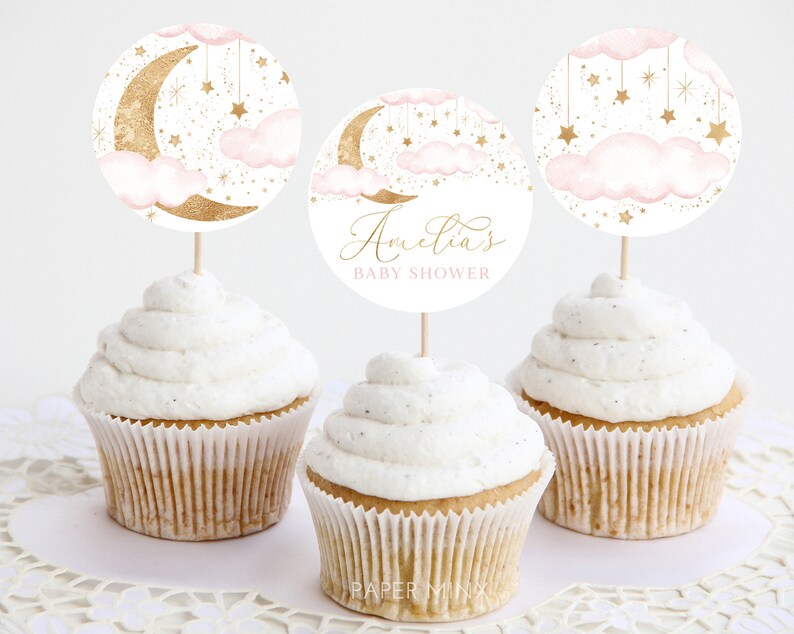 Moon Stars Baby Shower Cupcake Toppers Over the Moon Cupcake - Etsy