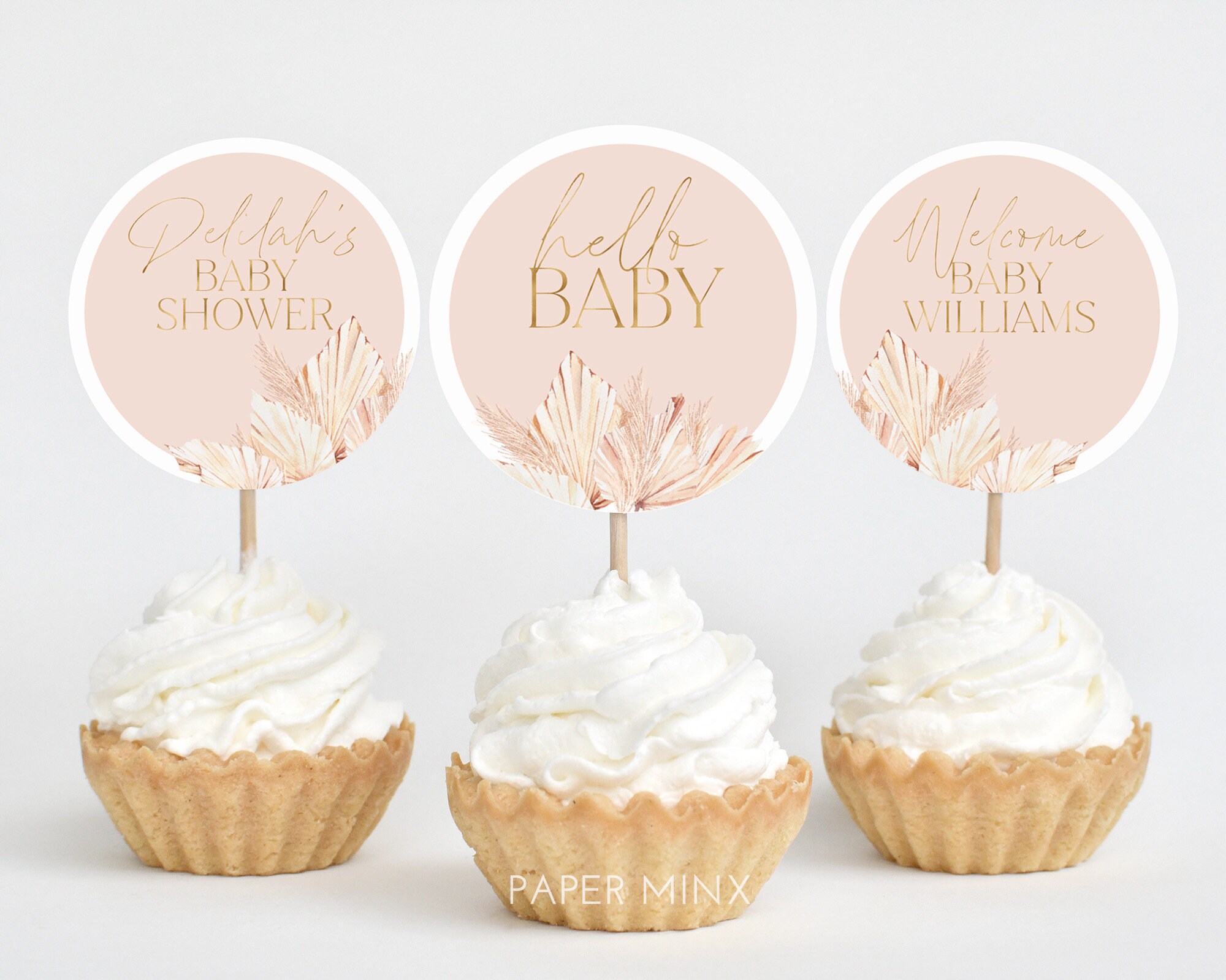 Pink Boho Cupcake Toppers Girl Baby Shower Cupcake Topper | Etsy