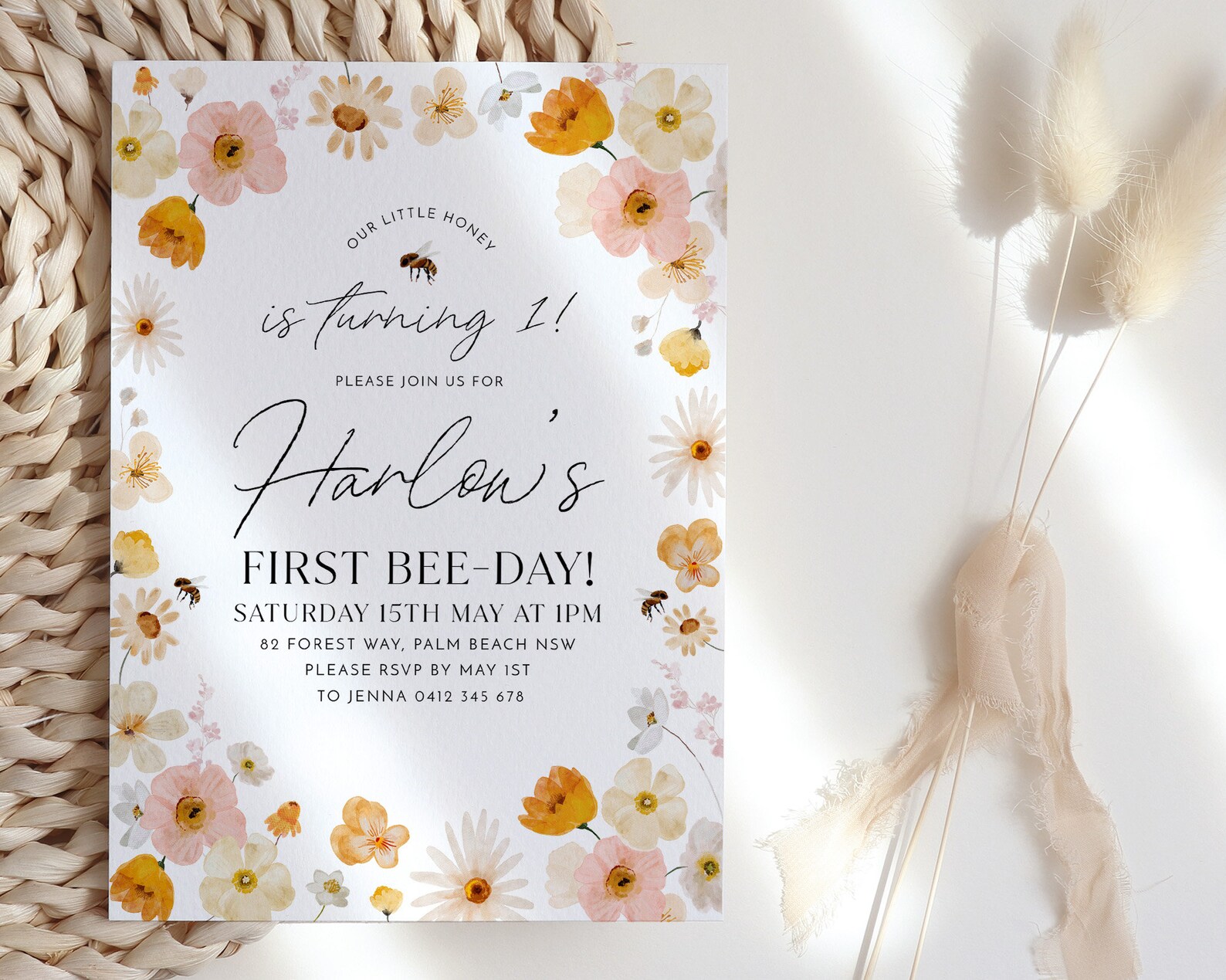 Bee Birthday Invitation, Bee 1st Birthday Invite, 1st Bee Day ...