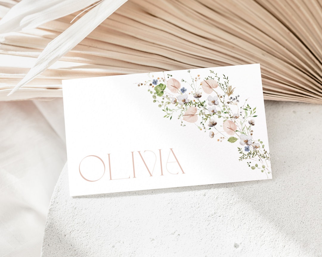 Floral Place Card Template, Printable Place Cards, Bridal Shower Place ...