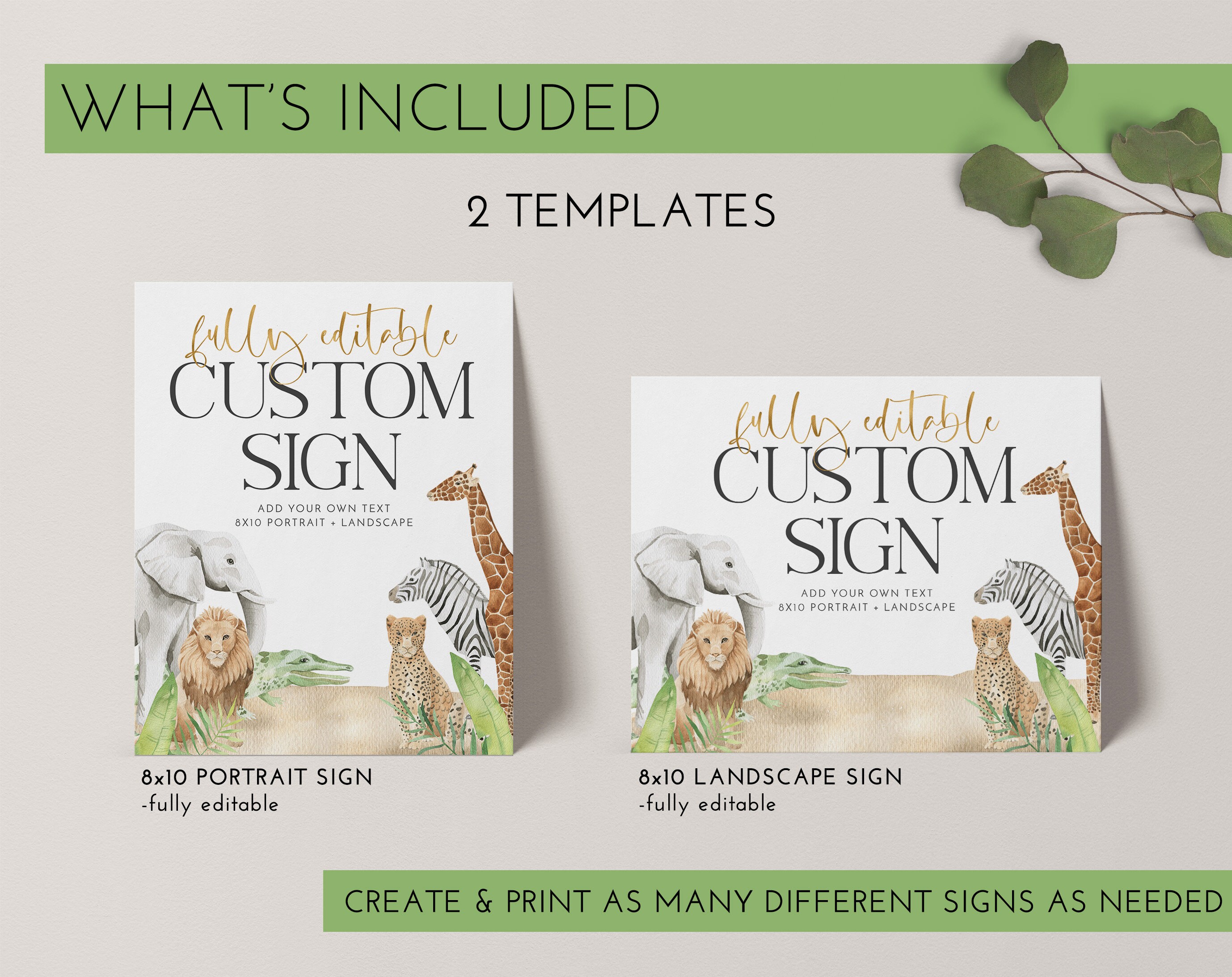 Wild One Editable Sign, Custom 8x10 Sign, Safari Editable Sign 8x10 ...