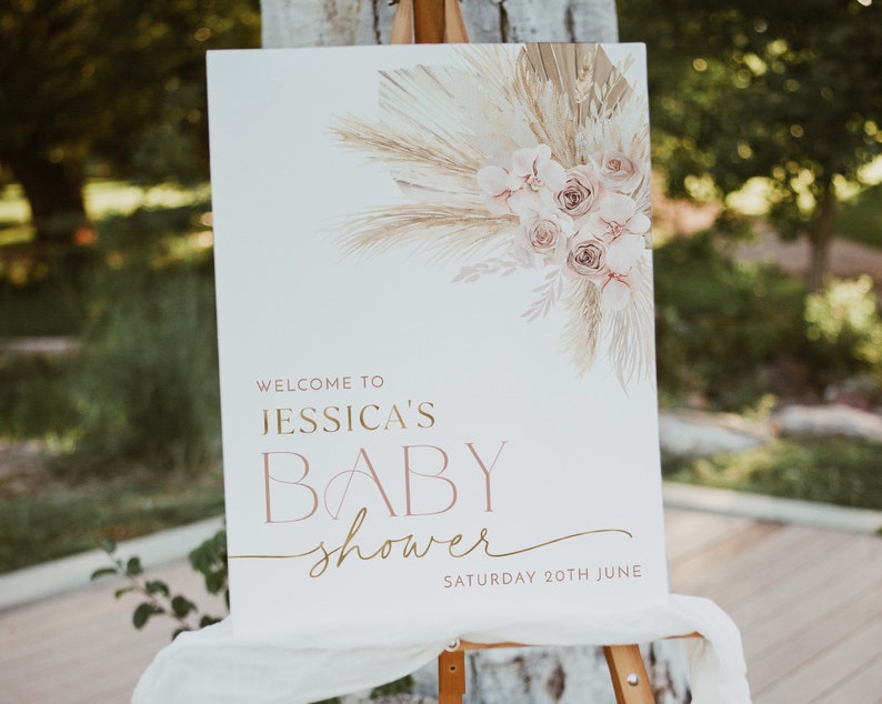 Boho Welcome Sign Printable Baby Shower Welcome Sign Pink - Etsy