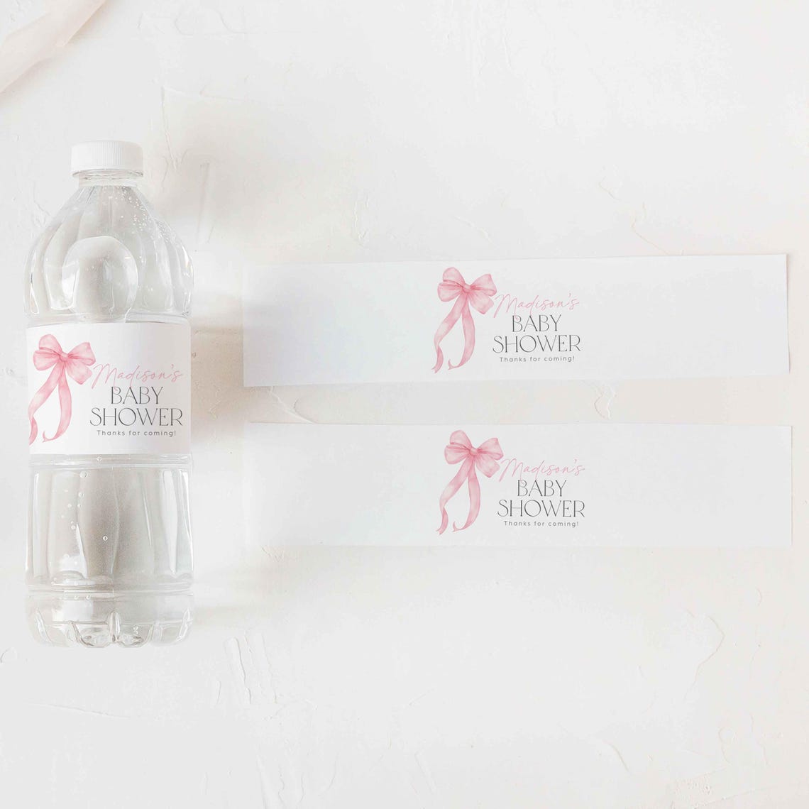 Pink Bow Water Bottle Label Printable, Pink Bow Baby Shower Water ...