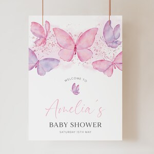 Butterfly Welcome Sign Printable, Butterfly Baby Shower Welcome Sign ...