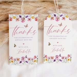 Wildflower Favor Tags, Floral Birthday Thank You Tags, Wildflower ...