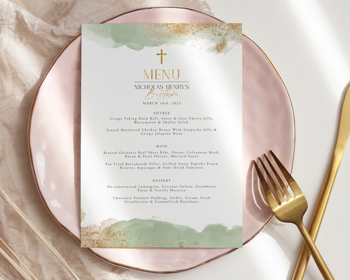 Christening Menu Template Printable Baptism Menu Template | Etsy