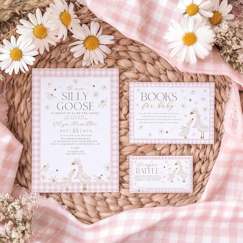 Silly Goose Baby Shower Invitation Bundle, Daisy Geese Baby Shower ...