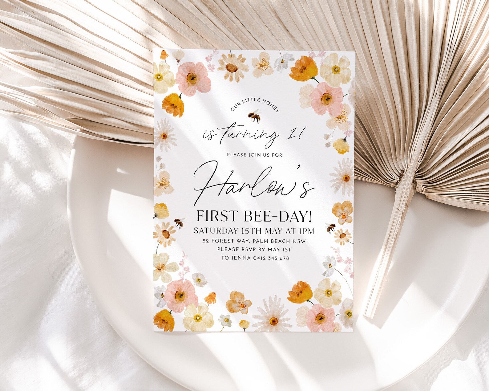Bee Birthday Invitation, Bee 1st Birthday Invite, 1st Bee Day ...