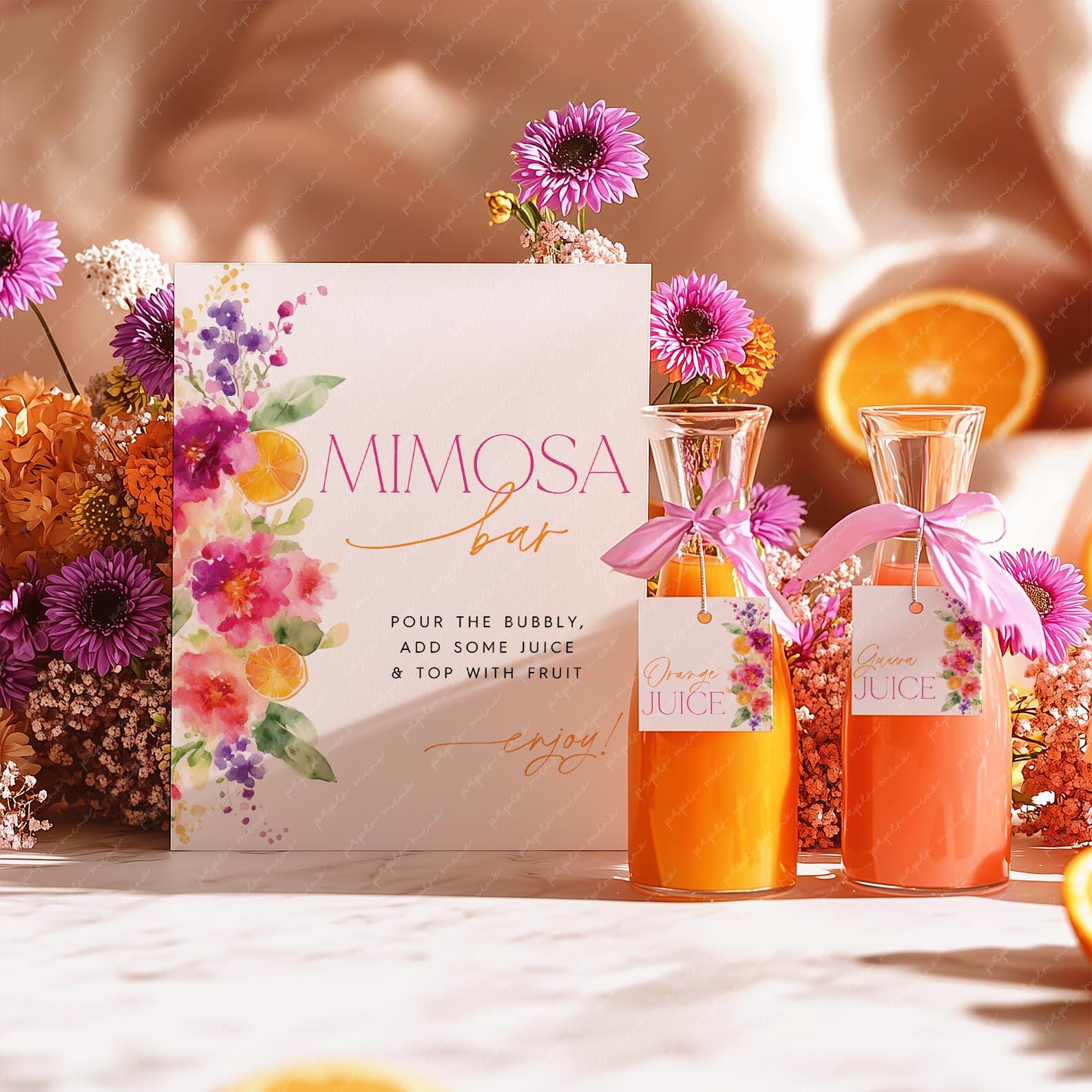 Citrus Mimosa Bar Sign: Editable Floral Juice Labels (canva Template ...