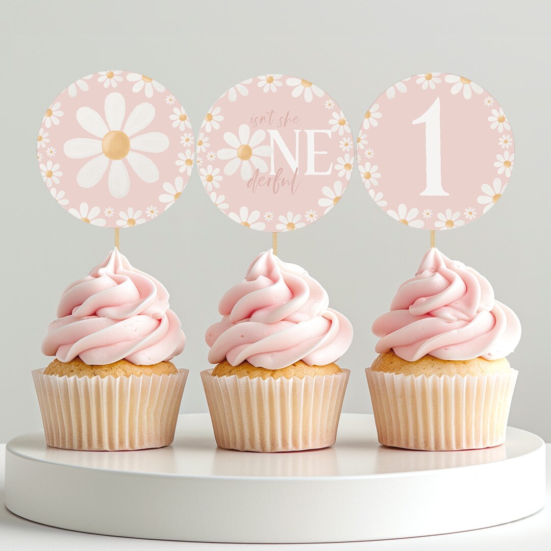 Daisy Cupcake Toppers Printable, Onederful Daisy 1st Birthday Toppers ...
