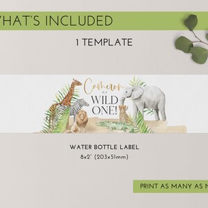 Wild One Water Bottle Label, Safari Water Label, Printable Water Bottle ...