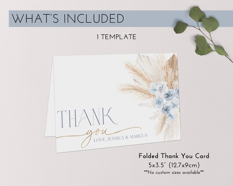 Boho Thank You Card Template Printable Thank You Card Blue - Etsy