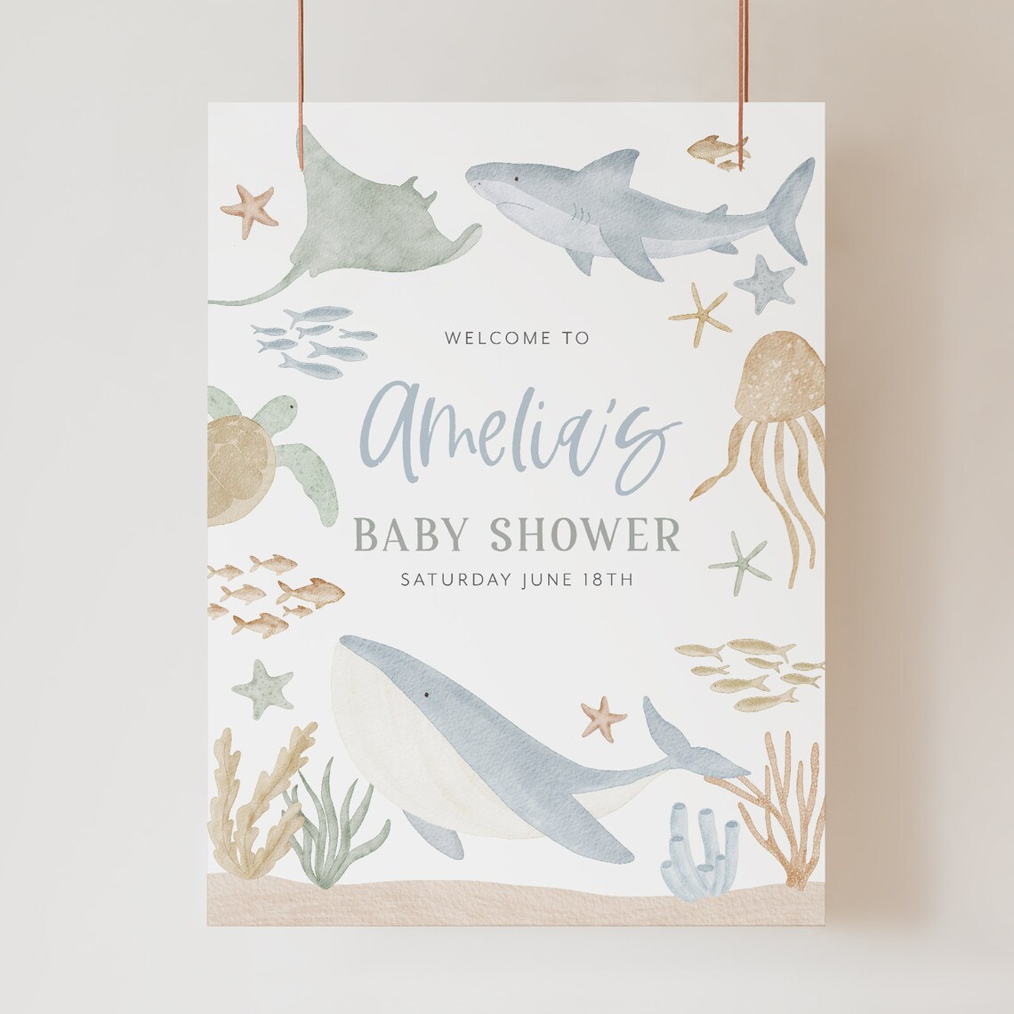 Under the Sea Welcome Sign Printable, Ocean Animals Baby Shower Welcome ...