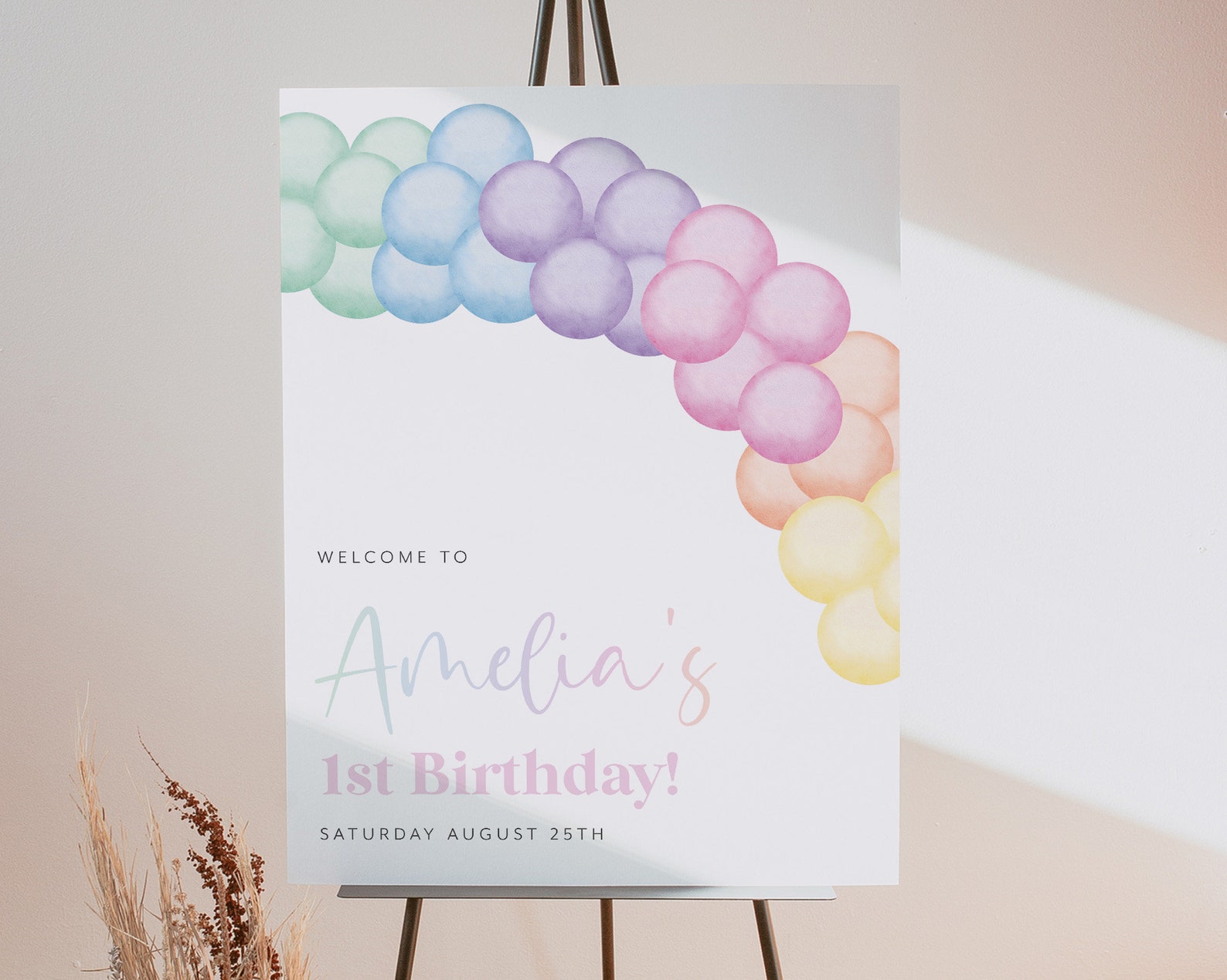 1st Birthday Welcome Sign, Pastel Rainbow Welcome Sign, Rainbow ...