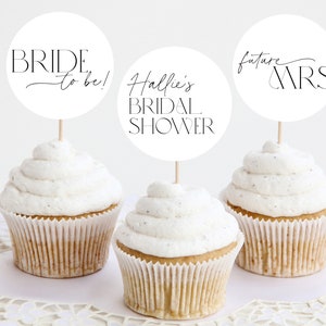 Minimal Cupcake Toppers, Bridal Shower Cupcake Toppers, Printable ...
