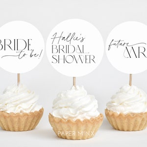 Minimal Cupcake Toppers, Bridal Shower Cupcake Toppers, Printable ...