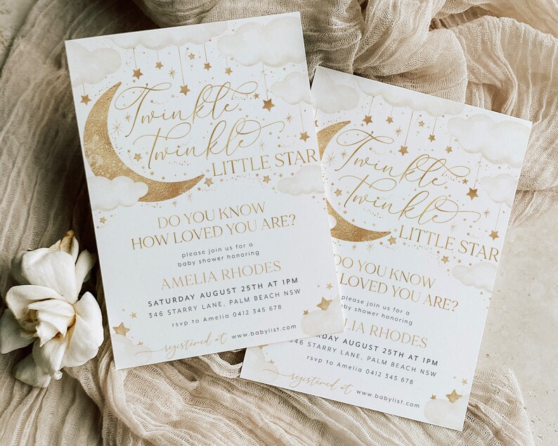 Twinkle Twinkle Little Star Invitation Template, White Clouds Moon and ...