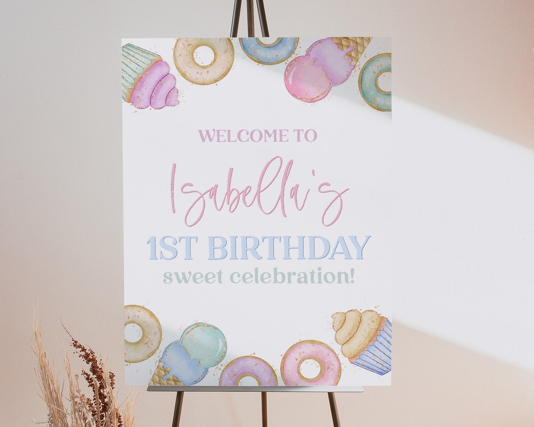 Sweet One Welcome Sign, Candy 1st Birthday Welcome Sign, Pastel Party ...